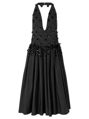DIOTIMA Open-back Embellished Pleated Cotton-poplin Halterneck Midi Dress - Black