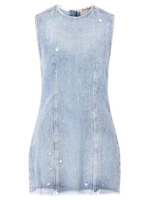 Acne Studios Denka Distressed Crystal-embellished Denim Mini Dress - Blue