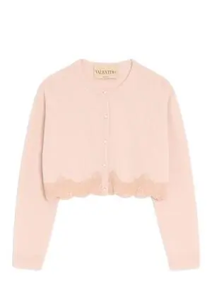 Valentino Garavani Wool Cardigan With Lace Trim - Pink