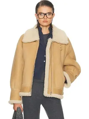 Nour Hammour NOUR HAMMOUR Portia Shearling Aviator Jacket Biscuit