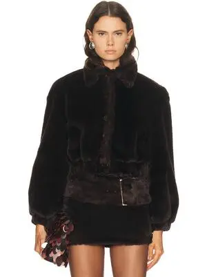 ROWEN ROSE Bomber Jacket - Brown Faux Fur