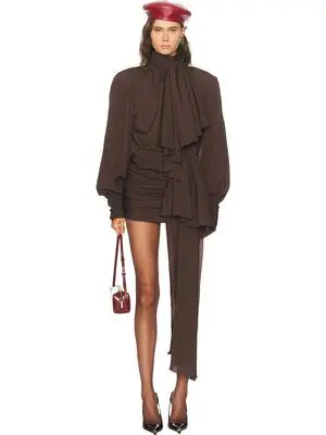 ROWEN ROSE Long Sleeve Mini Dress - Brown