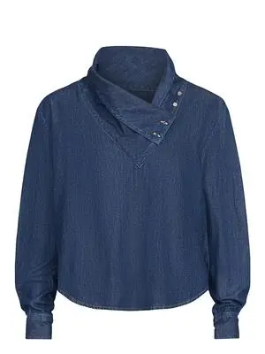 TWP Cotton Denim Shirt With Draped Asymmetric Collar - Dkgray