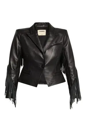 L'Agence Vashti Lambskin Leather Blazer - Black