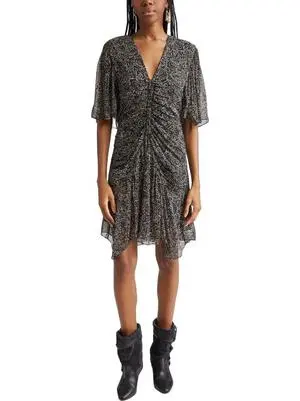 Isabel Marant Vivienne Ruched Chiffon Dress - Black/ecru