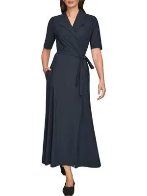 Donna Karan New York Elbow Sleeve Wrap Maxi Dress - Black