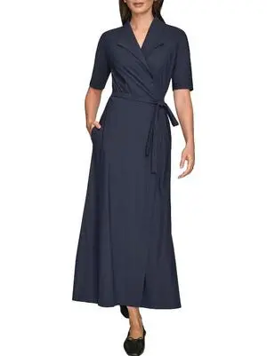 Donna Karan New York Elbow Sleeve Wrap Maxi Dress - Nightfall