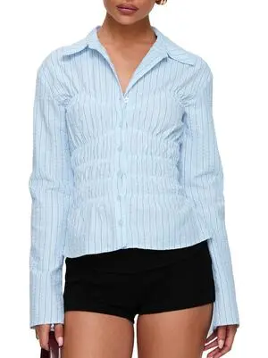 Princess Polly Lisel Shirred Button-up Shirt - Stripe