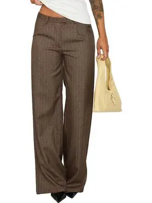 Princess Polly Pinstripe Wide Leg Trousers - Beige Pinstripe