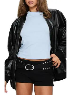 Princess Polly Believe It Faux Leather Bomber Jacket - Black