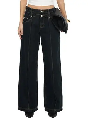 Princess Polly Hannalee Low Rise Wide Leg Jeans - Grunge Wash