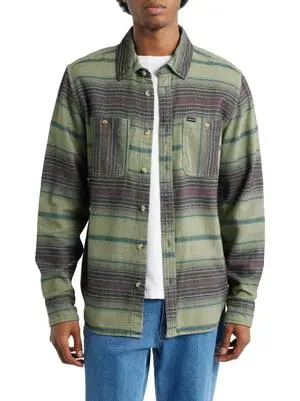 DARK SEAS Summit Multi Stripe Flannel Button-up Shirt Brown/olive