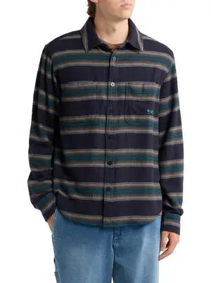 DARK SEAS Summit Multi Stripe Flannel Button-up Shirt - Navy
