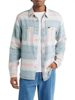 DARK SEAS Summit Multi Stripe Flannel Button-up Shirt Off White/teal