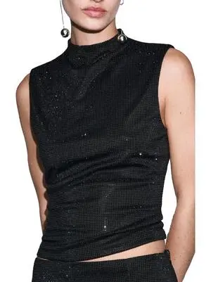 Mango Rhinestone Sleeveless Knit Top - Black