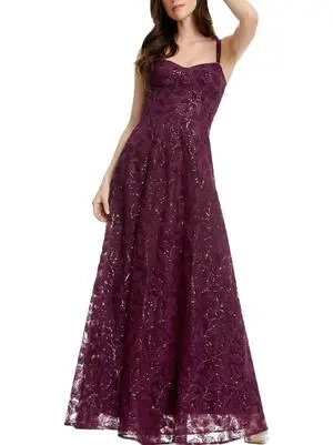 Dress The Population Piper Sequin Embroidered Gown - Dark Cherry