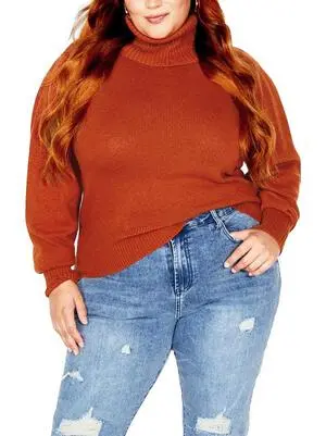 City Chic Softly Sweet Turtleneck Sweater - Toffee