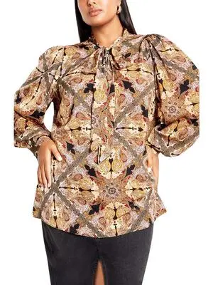 City Chic Mylah Print Tie Neck Shirt - Paisley