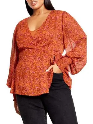City Chic Iyla Printed Wrap Top - Paisley