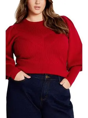 City Chic Jojo Ribbed Crewneck Sweater - Red