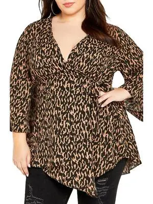 City Chic Jemma Leopard Print Wrap Tunic Top - Geo Animal