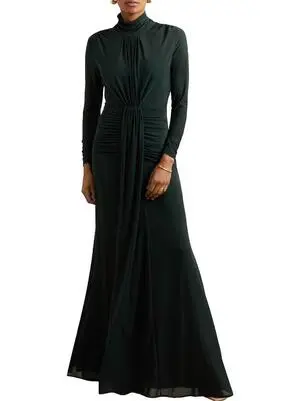 REISS Danni Pleated Long Sleeve Mermaid Gown - Dark Green