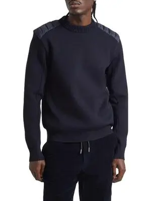 Moncler Quilted Shoulder Virgin Wool Blend Sweater - Maritime Blue