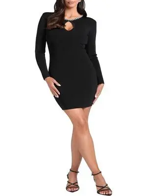 MARCIANO Beatriz Rhinestone Long Sleeve Sweater Minidress - Black-black