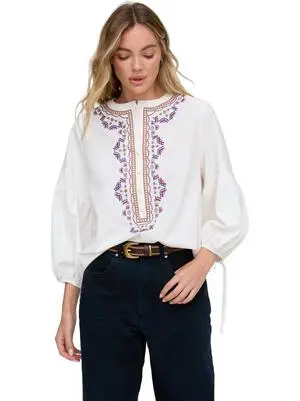 RAFFYA Anai Embroidered Blouse - Cream
