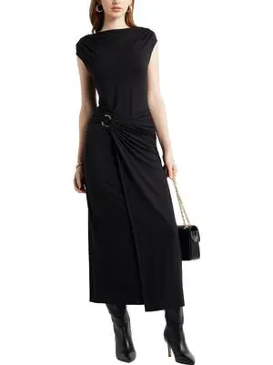 Nordstrom Belt Detail Side Ruched Dress - Black
