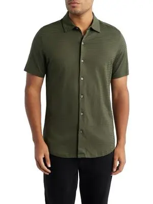 Robert Barakett Christopher Short Sleeve Pima Cotton Button-up Shirt - Olive