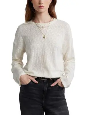 Treasure & Bond Pointelle Cotton Crewneck Knit Top - Ivory Egret