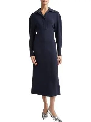 Victoria Beckham Long Sleeve Polo Midi Dress - Navy