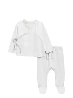 QUINCY MAE Wrap Top & Footed Pants Set - Fog
