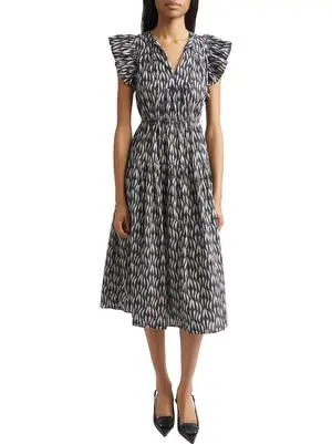 ULLA JOHNSON Kairi Flutter Sleeve Midi Dress