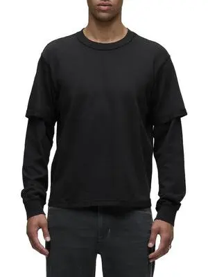 Hudson Jeans Hybrid Layered Long Sleeve Cotton T-shirt - Black