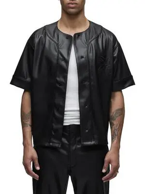 Hudson Jeans Faux Leather Baseball Jersey - Black