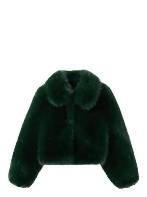 Mango Bola Faux Fur Jacket Green