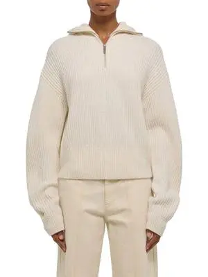 Helmut Lang Balaclava Quarter-zip Wool-blend Hoodie - Ivory