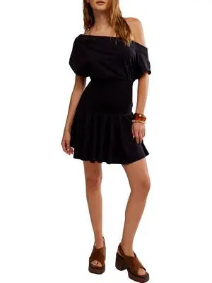 Free People One-shoulder Cotton Minidress - Black