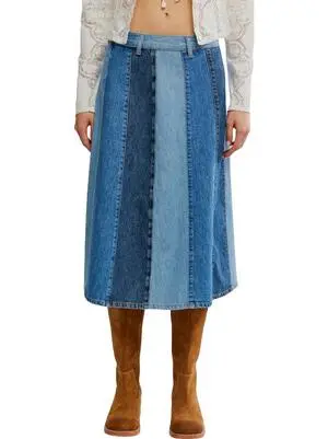 Free People Sunbeam Denim Midi Skirt - Early Riser