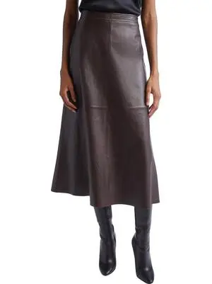 St. John Soft Luxe Napa Leather A-line Midi Skirt - Mahogany