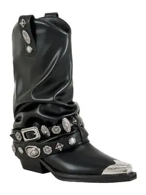 AZALEA WANG Ashraf Studded Western Boots - Black