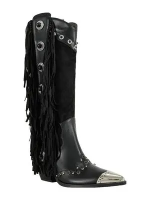 AZALEA WANG Pelagius Fringe Western Boot - Black