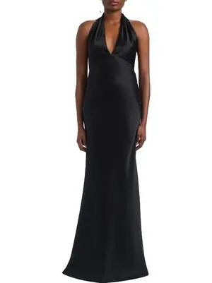 Amsale V-neck Fit-to-flare Halter Gown - Black