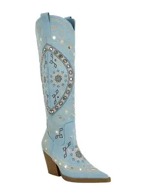 AZALEA WANG Aamina Over-the-knee Western Boot - Denim
