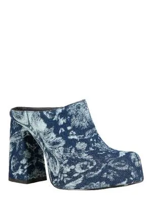 AZALEA WANG Florea Block Heel Clogs - Denim