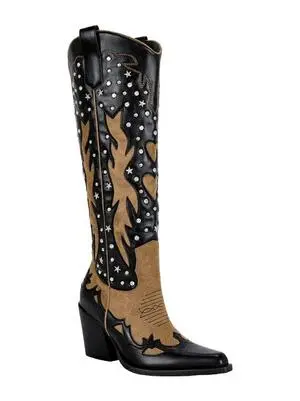 AZALEA WANG Kalpana Knee-high Western Boots - Black Multi