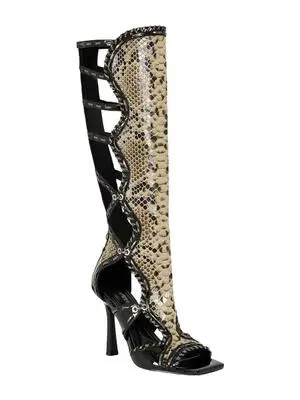 AZALEA WANG Indrani Snake Gladiator Boots - Black