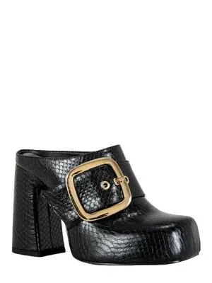 AZALEA WANG Elysia Snakeskin Embossed Clog - Black